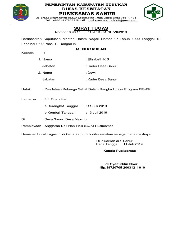 Surat Tugas Kader Pendataan Pispk | PDF