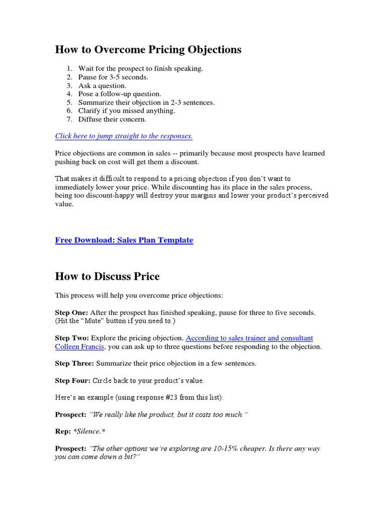 Overcoming Pricing Objections | PDF | Pricing | Prices