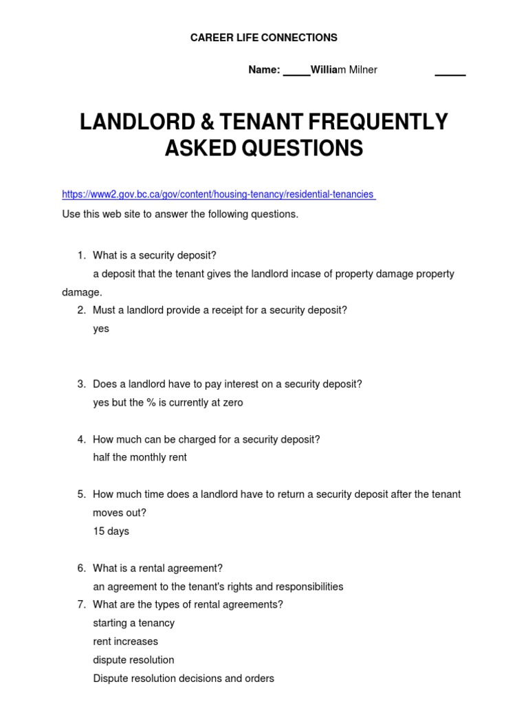 Landlord Tenant Frequently Asked Questions CLC 11 1 | PDF | Leasehold ...