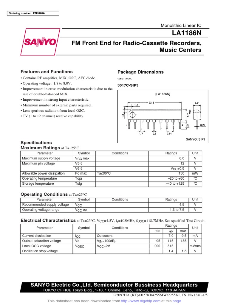 La1186 PDF | PDF | Diode | Amplifier