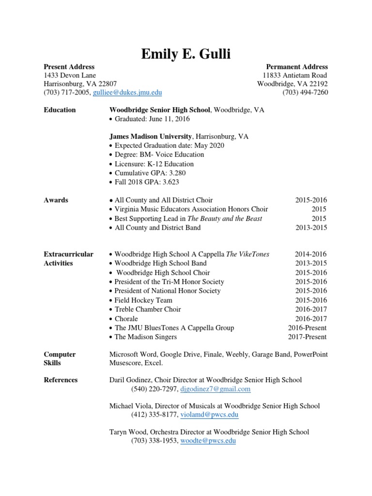Emilygulli - Resume | PDF | Choir | Vocal Music