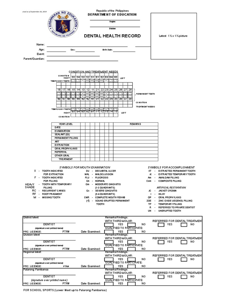 Dental Health Record: Department of Education | Download Free PDF ...