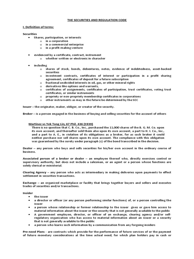 The Securities and Regulation Code | PDF | Securities (Finance ...