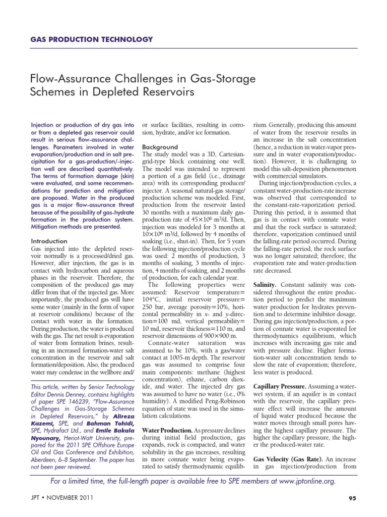 Flow-Assurance Challenges in Gas-Storage Schemes in Depleted Reservoirs ...
