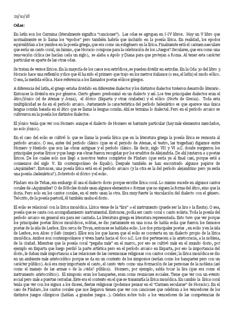 Clase de Literatura Latina Sobre Odas | PDF | Poesía lírica | Horacio