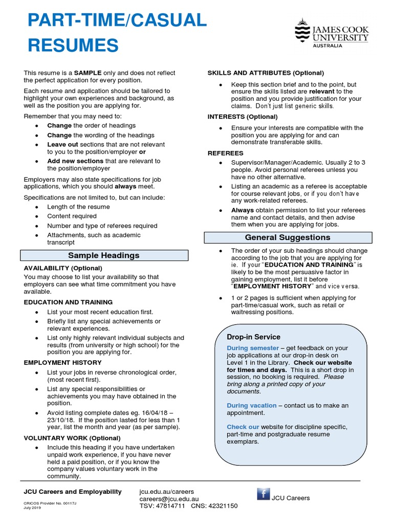 Part-Time/Casual Resumes: General Suggestions | Download Free PDF ...