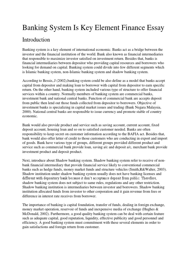 Banking System Is Key Element Finance Essay | PDF | Shadow Banking ...