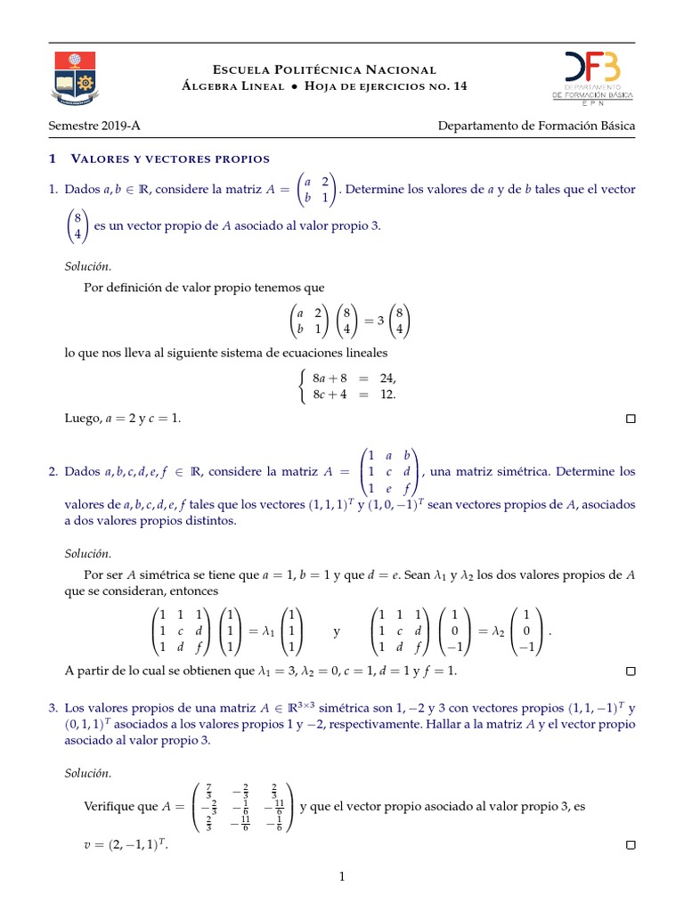Algebra HJ14 2019A Solucion | PDF | Valores propios y vectores propios | Matriz (Matemáticas)