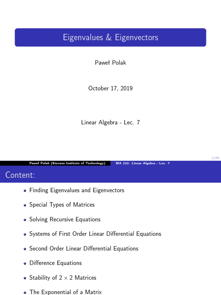 Eigenvalues and Eigenvectors - Linear Algebra | PDF | Eigenvalues And Eigenvectors | Matrix ...