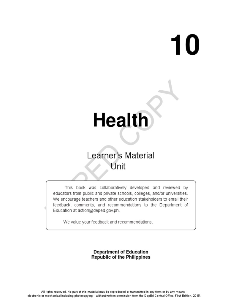 Grade 10 LM HEALTH 10 - Quarter 3 | PDF | Non Communicable Disease ...
