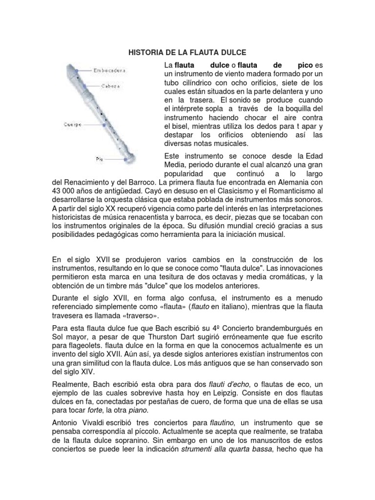 Historia de La Flauta Dulce | PDF | Grabadora (instrumento musical ...