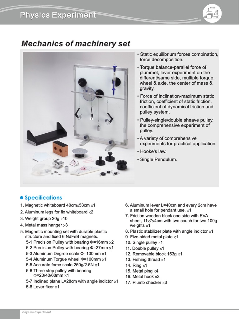 Mechanics of Machinery Set: Physics Experiment | PDF | Force | Friction