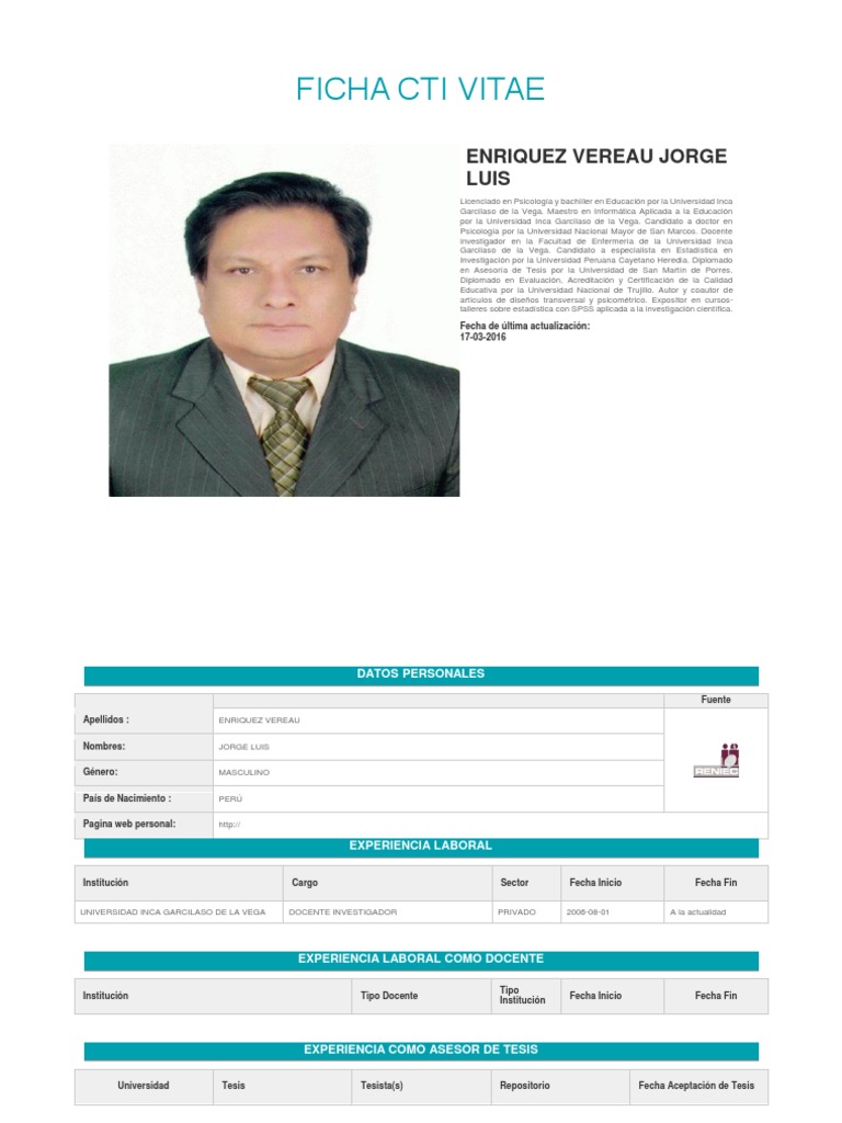 FICHA CTI VITAE Jorge Enriquez | PDF | Universidad | Sicología