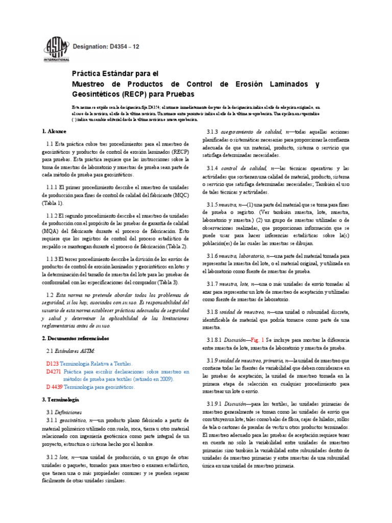 Astm d4354 - 12 Español | PDF | Muestreo (Estadísticas) | Laboratorios