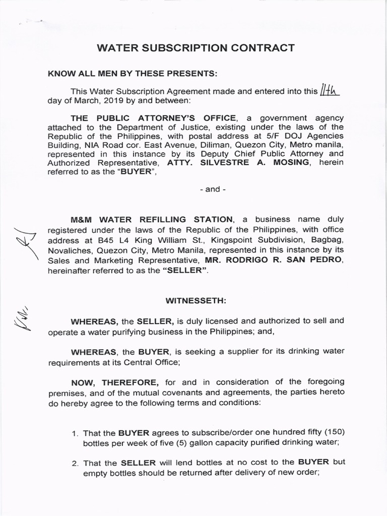 Water Subscription Contract | PDF | Drinking Water | Business