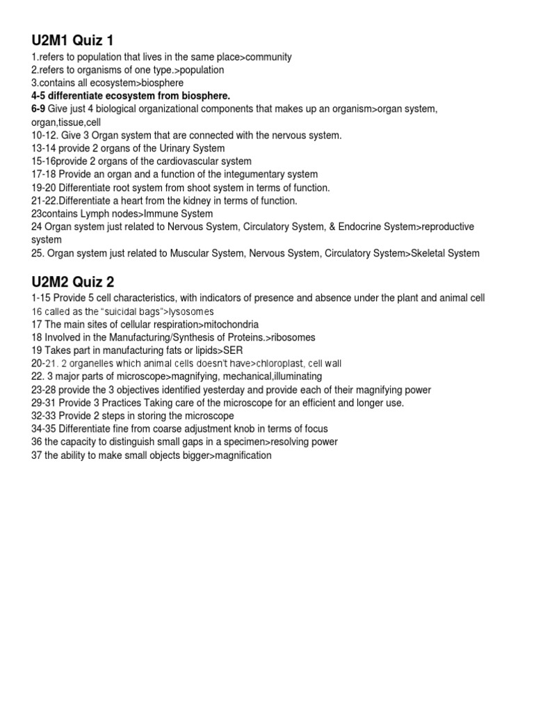 Biology Quiz: Organ Systems & Cells | PDF | Science & Mathematics