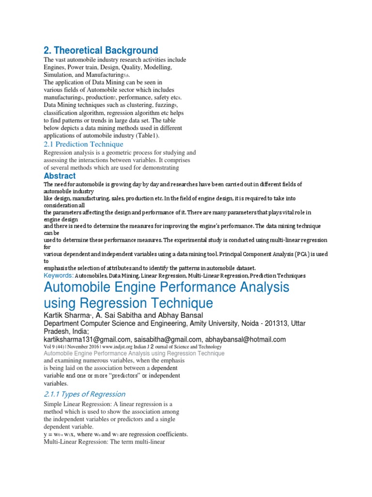 Automobile Engine Performance Analysis Using Regression Technique | PDF ...