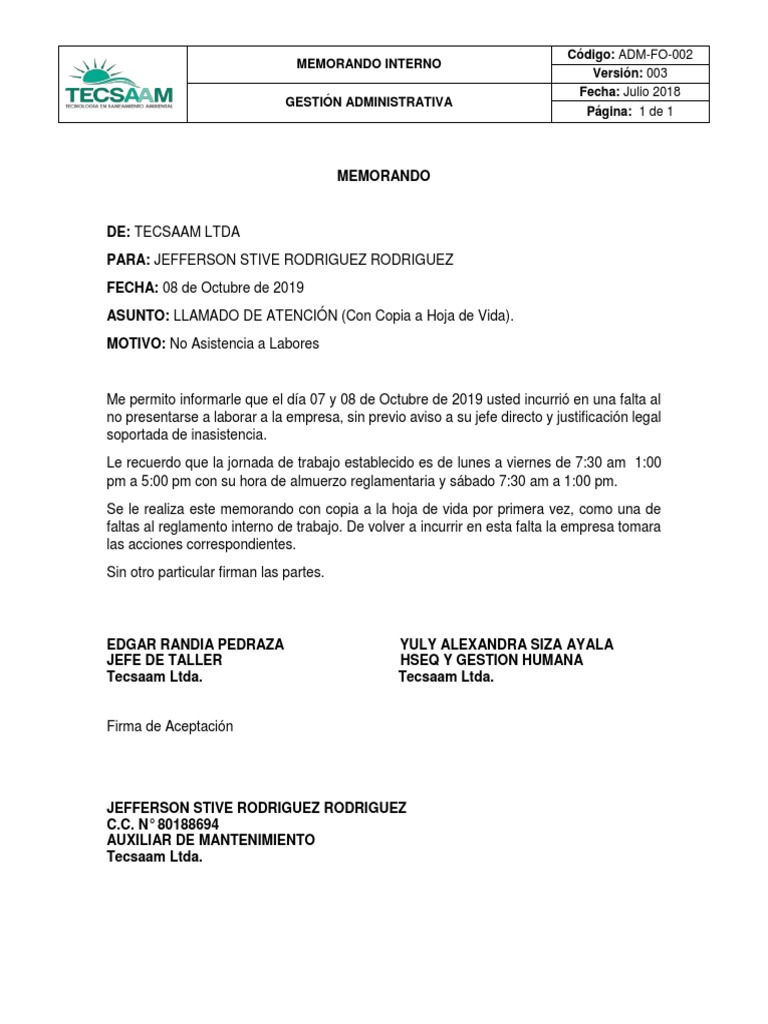 Adm Fo 002 Memorando Interno | PDF