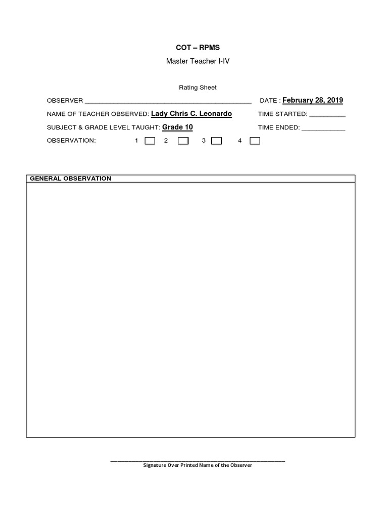 COT - Observation Tool MT | PDF