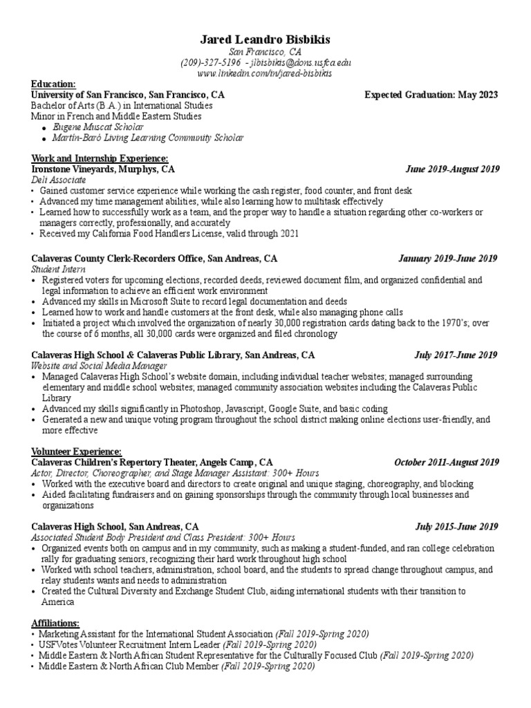 Usf 2019 Resume 10 28 19 | PDF | Behavior Modification | Communication