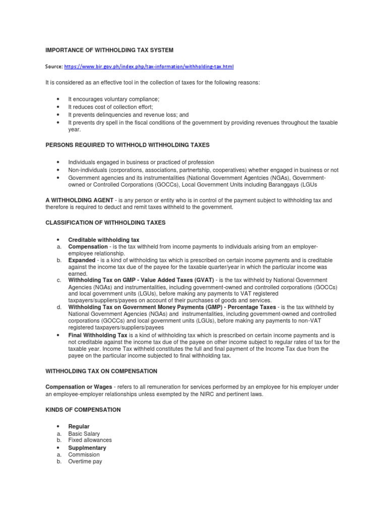 Notes On Withholding Tax and Income Tax Filing | PDF | Withholding Tax ...