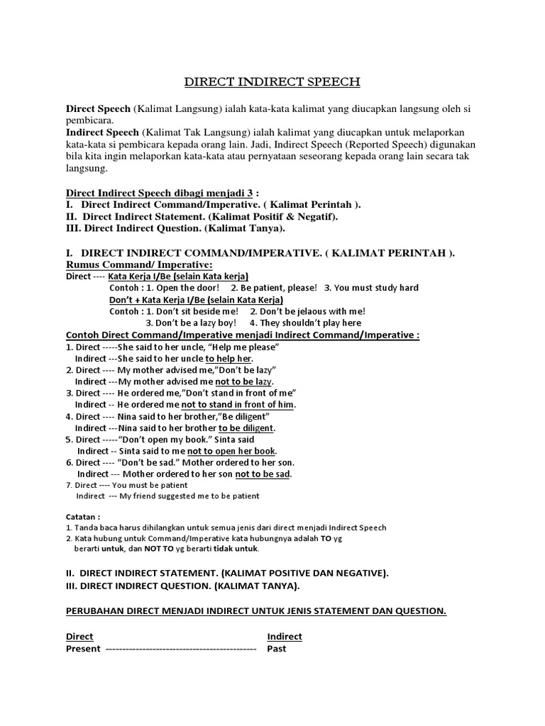 Direct Indirect Sentences | PDF | Grammar | Linguistics