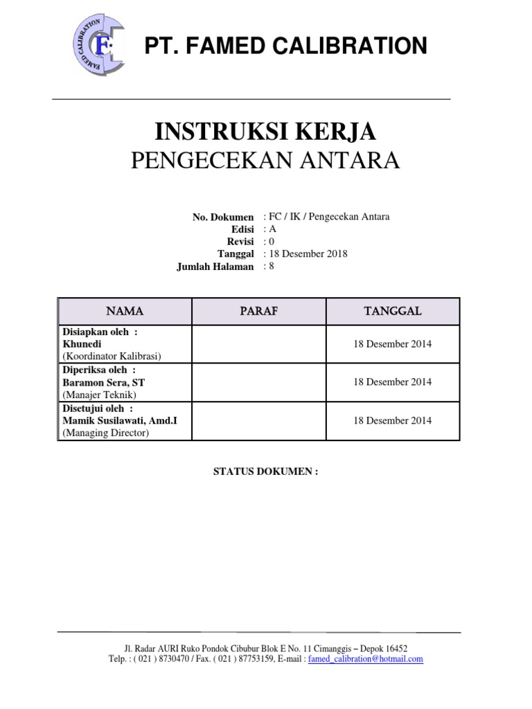 Instruksi Kerja Pengecekan Antara | PDF | Teknologi & Rekayasa
