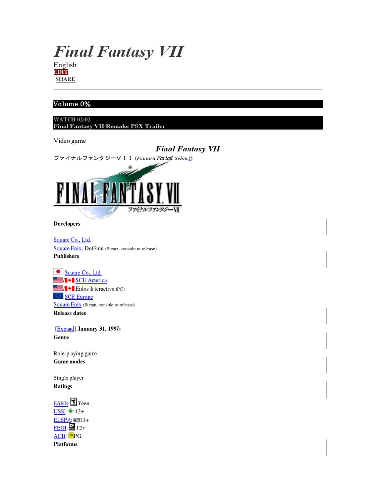 Final Fantasy Vii History | PDF | Final Fantasy | Square Enix Franchises
