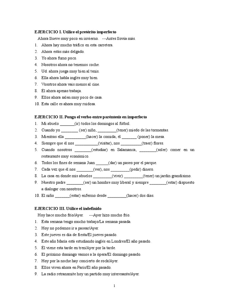 Ejercicios Pretérito | PDF | Estudios de idiomas extranjeros