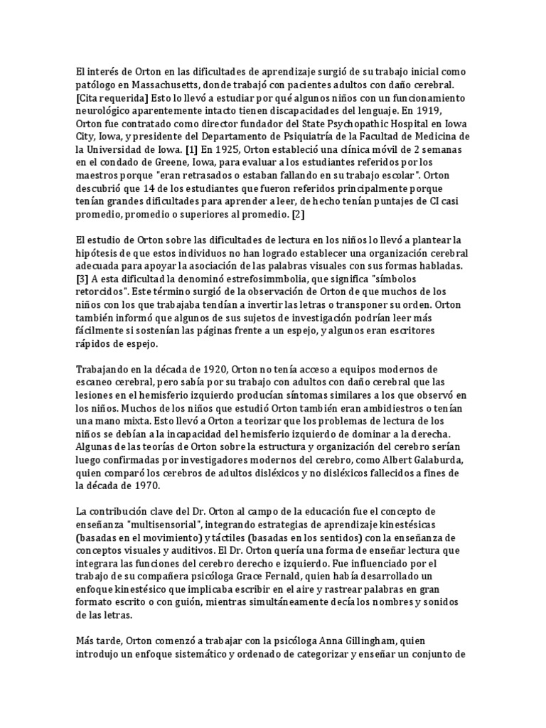 Samuel Orton | PDF | Dislexia | Hemisferio cerebral