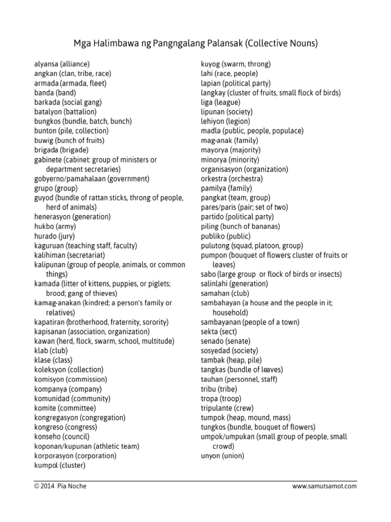 Mga Pangngalang Palansak 1 PDF | PDF