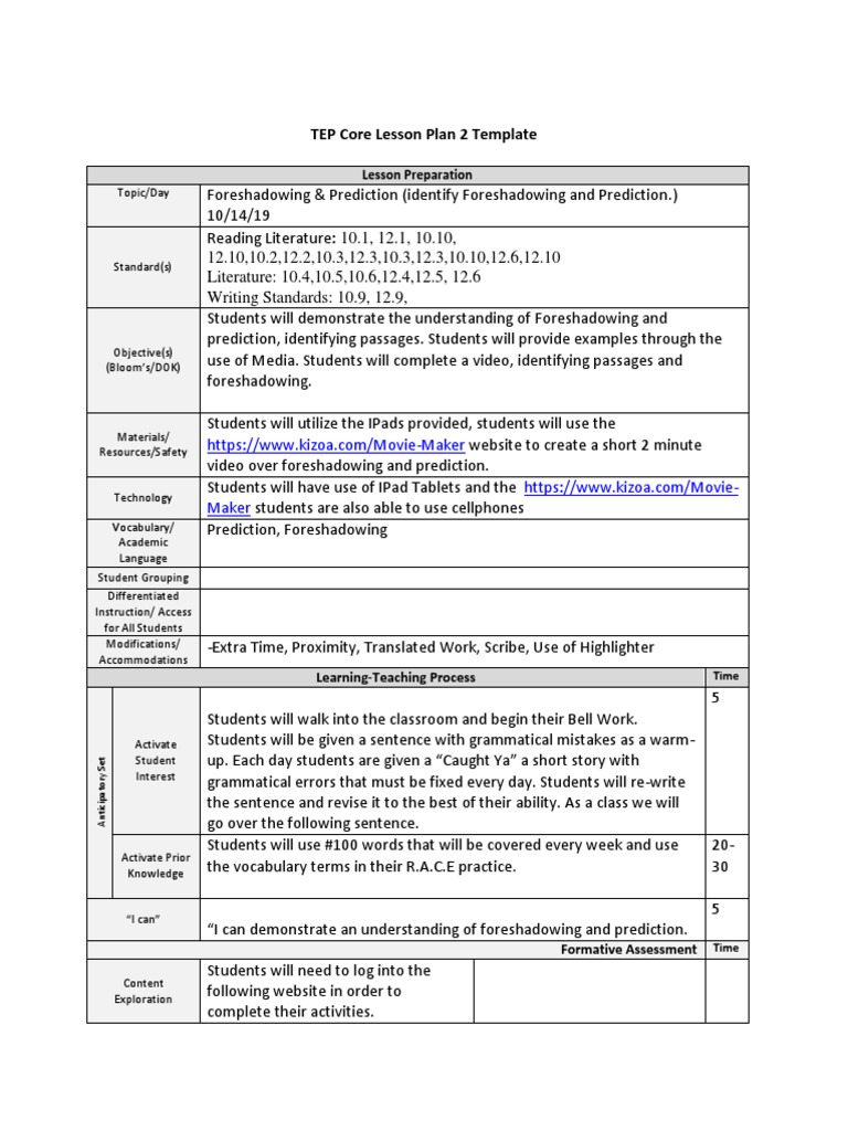 TEP Core Lesson Plan 2 Template: Maker | PDF | Human Communication ...