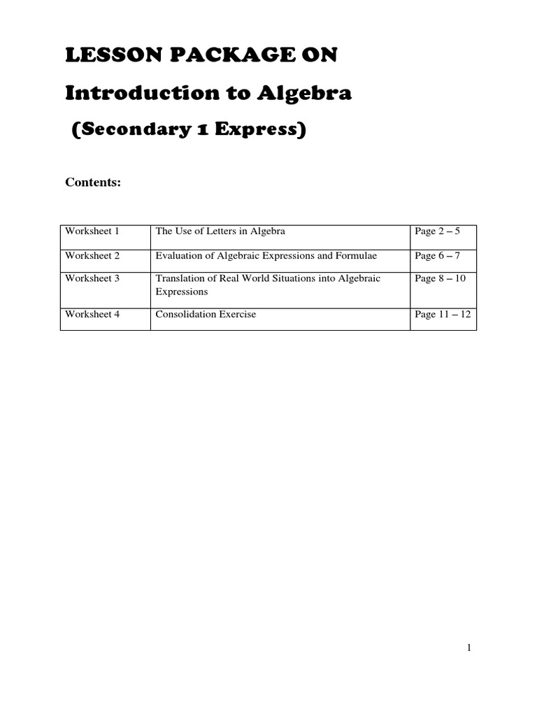 Sec 1E Chapter 4 Introduction To Algebra PDF Variable