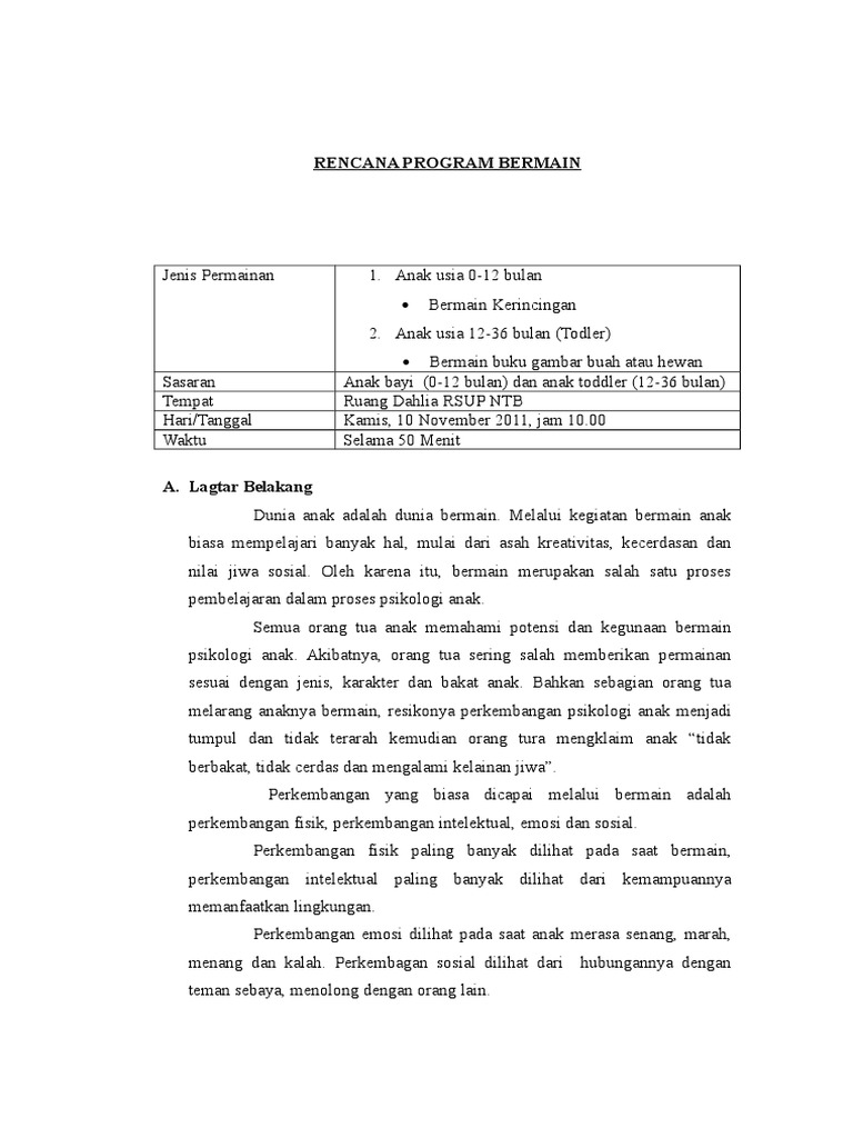 Proposal Terapi Bermain | PDF