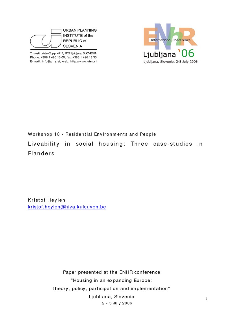 Liveability in Social Housing: Three Case-Studies in Flanders | PDF ...