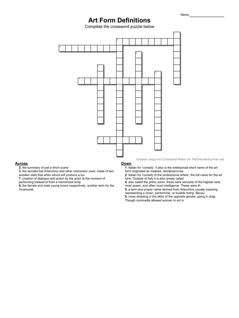 Artform Definitions Crossword | PDF | Commedia Dell'arte | Entertainment