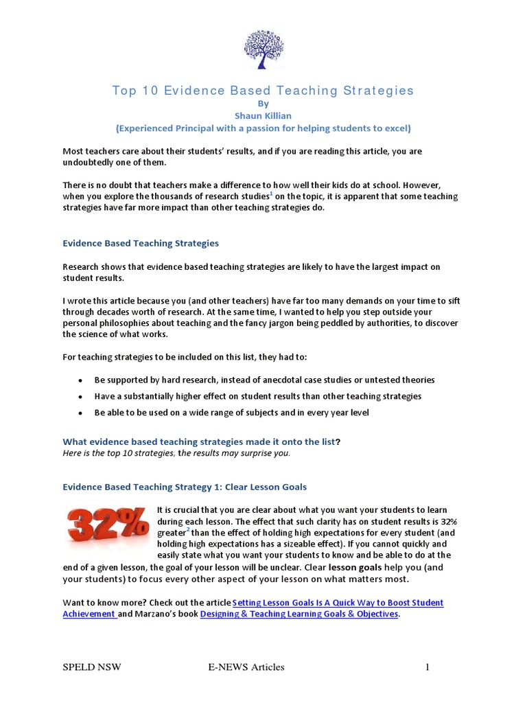 Top 10 Evidence Based Teaching Strategies by Shaun Killian | PDF ...
