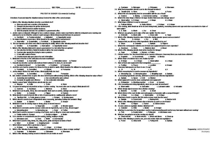 Cookery GRADE 8 | PDF | Cookware And Bakeware | Kitchen Utensil