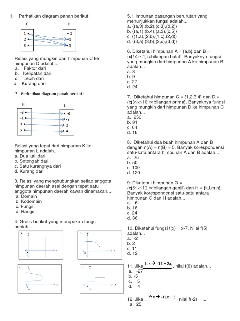 Soal Relasi dan Fungsi Kelas 8 | PDF
