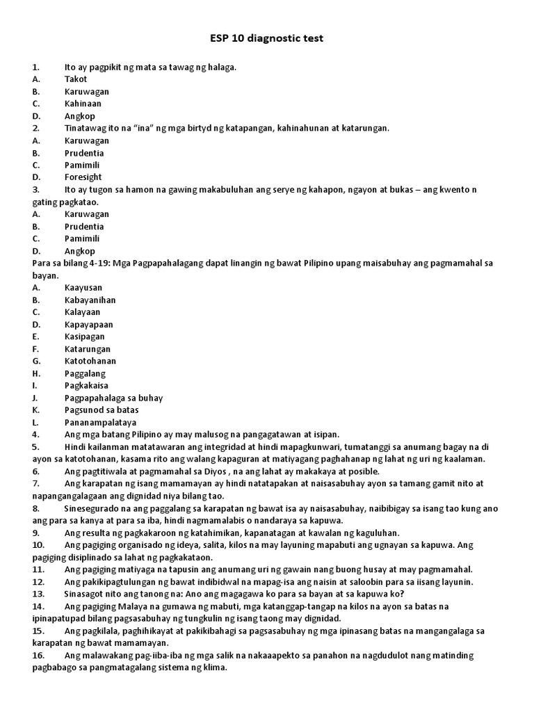 Esp 10 3rd Diagnostic Exam | PDF