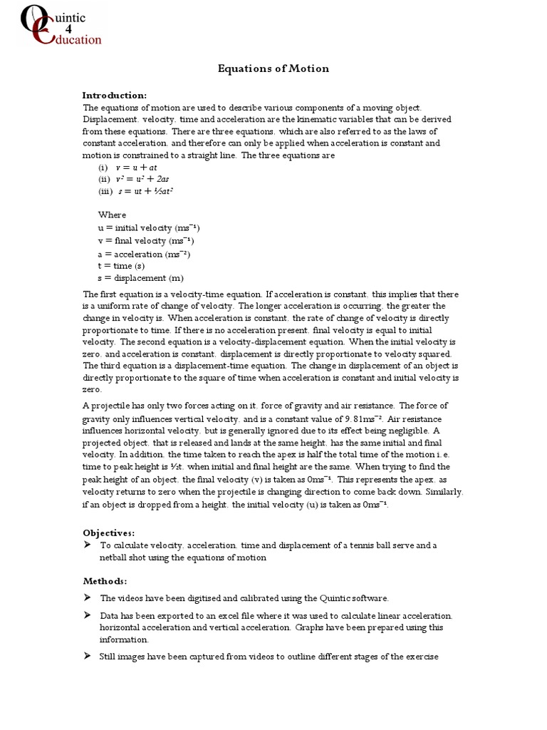 Case Study Motion in 1d | PDF | Velocity | Equations Of Motion