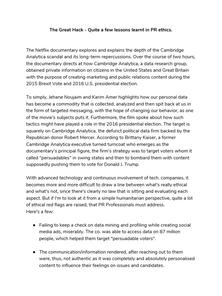 The Great Hack | PDF | Public Relations | Communication