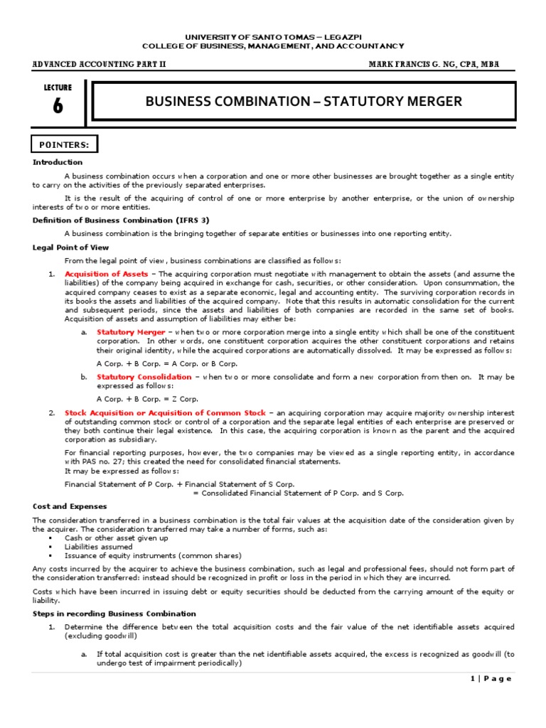 Business Combination - Statutory Merger | PDF | Goodwill (Accounting ...
