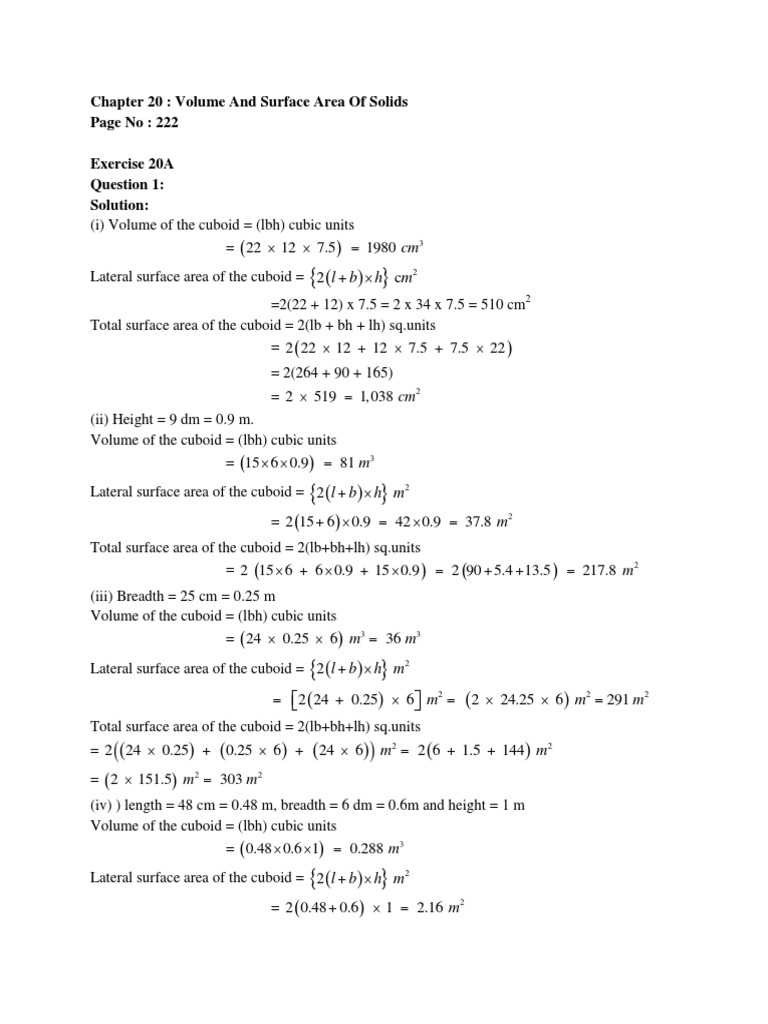 Volume and Surface Area of Solids | PDF | Volume | Litre