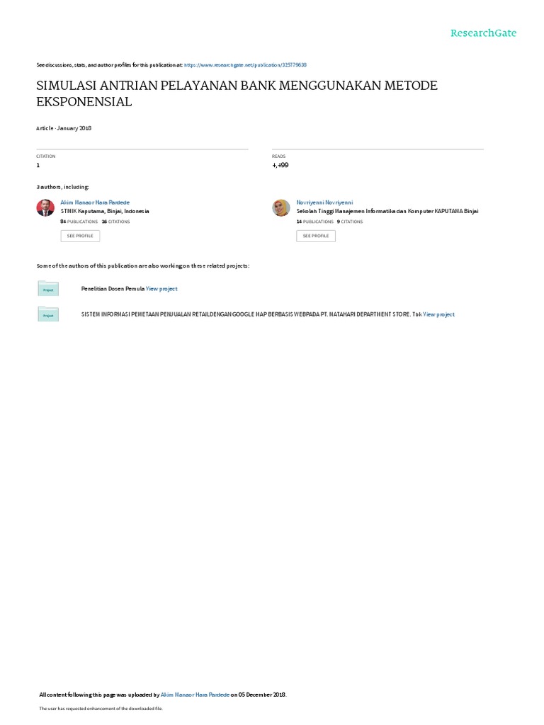 Simulasiantrianpelayananbankmenggunakanmetodeeksponensial Jsik 4 | PDF