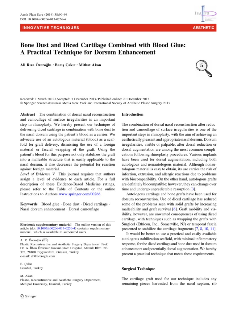 Bone Dust and Diced Cartilage Combined With Blood Glue: A Practical ...