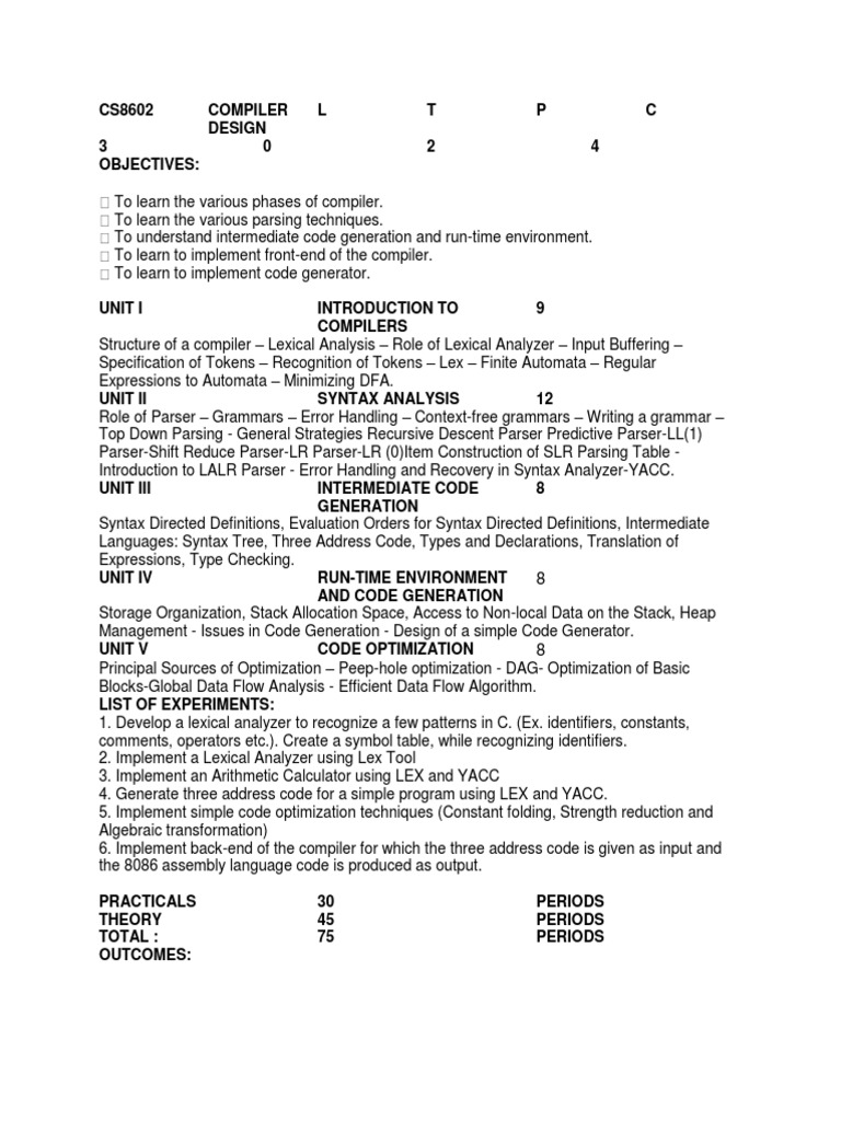 CS8602 CD | PDF | Parsing | Compiler