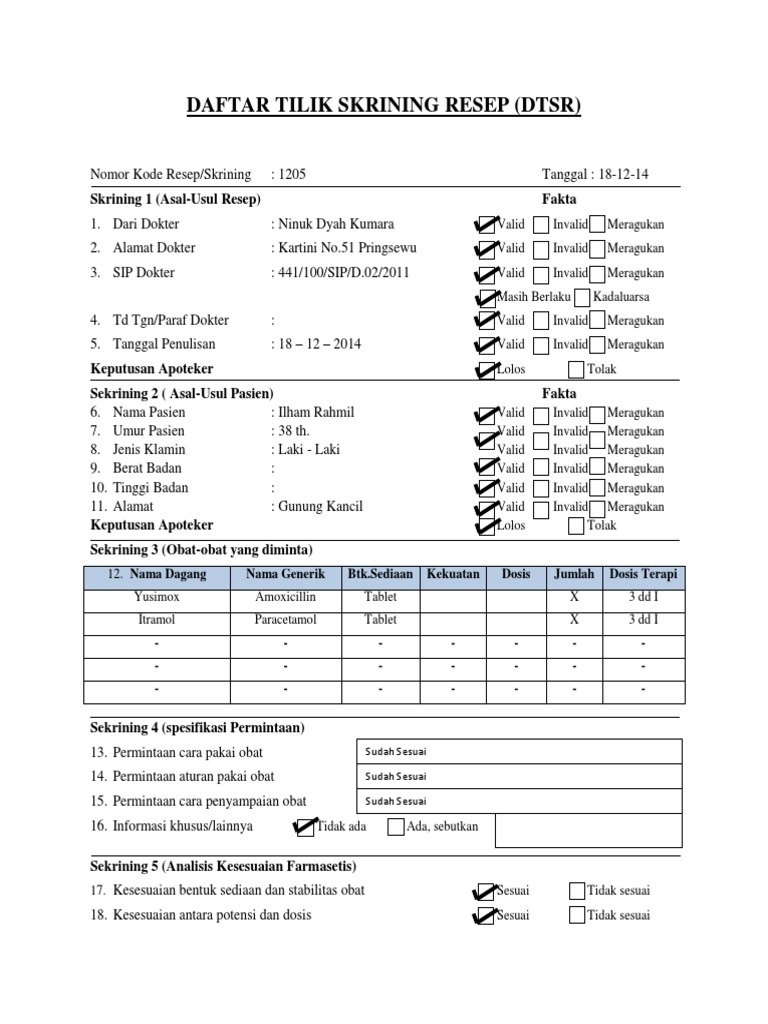 Daftar Tilik Skrining Resep KRM | PDF
