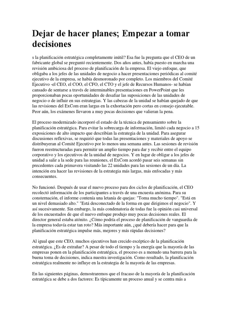 Stop Making Plans Start Making Decisions | PDF | Planificación ...