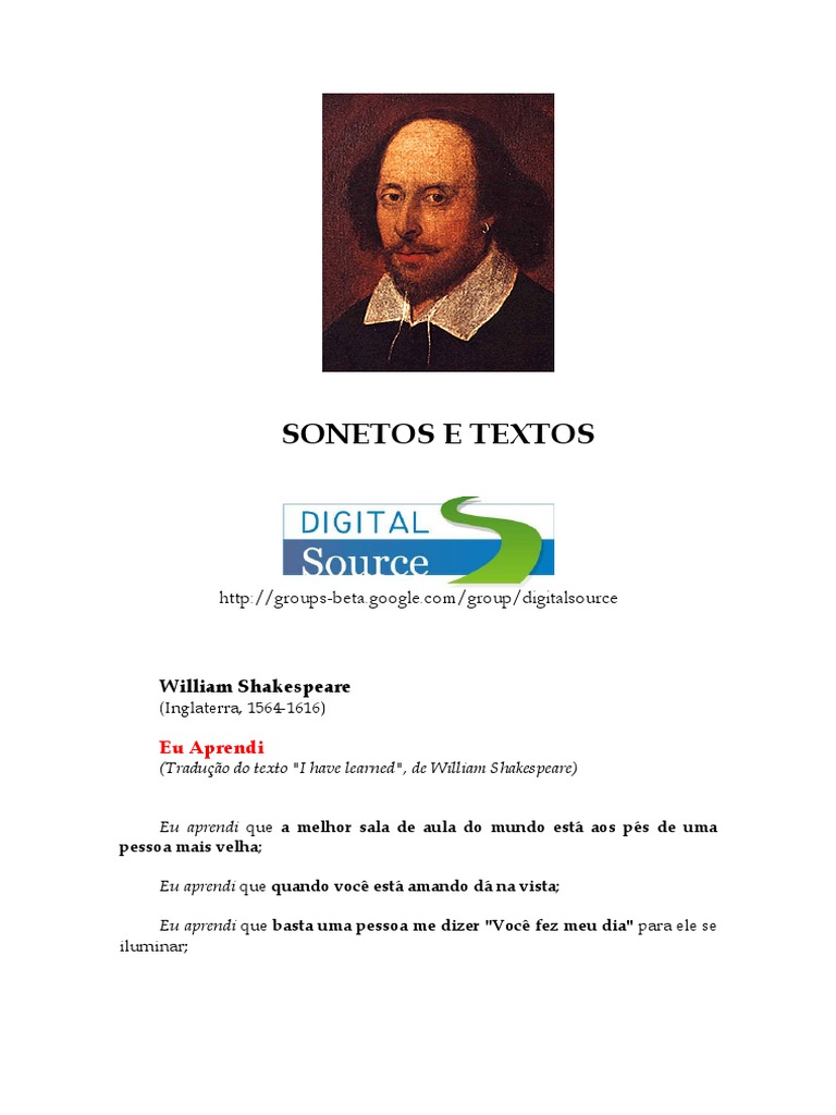 William Shakespeare - Sonetos e Textos | PDF | William Shakespeare | Amor